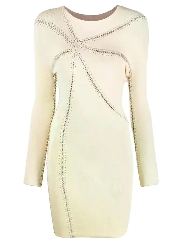 ISA BOULDER Starfish Whipstitch Detail Midi Dress - Neutrals