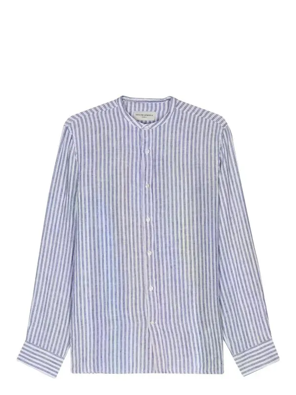 Officine Générale Striped Linen Blend Shirt - Blue