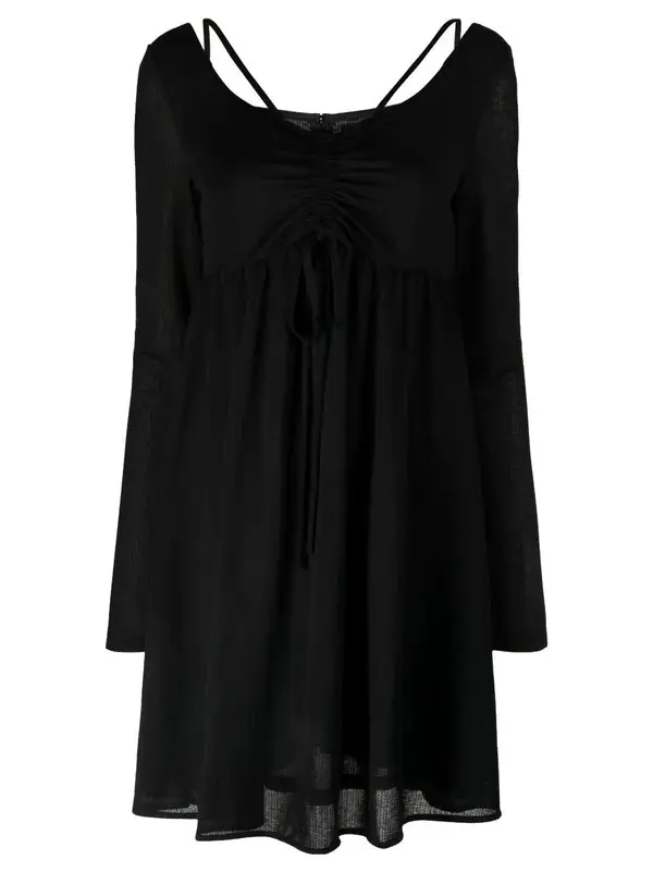 TOUT A COUP Ruched Long-sleeve Minidress - Black