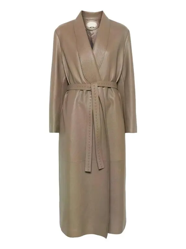 Fendi Belted Leather Coat - Brown