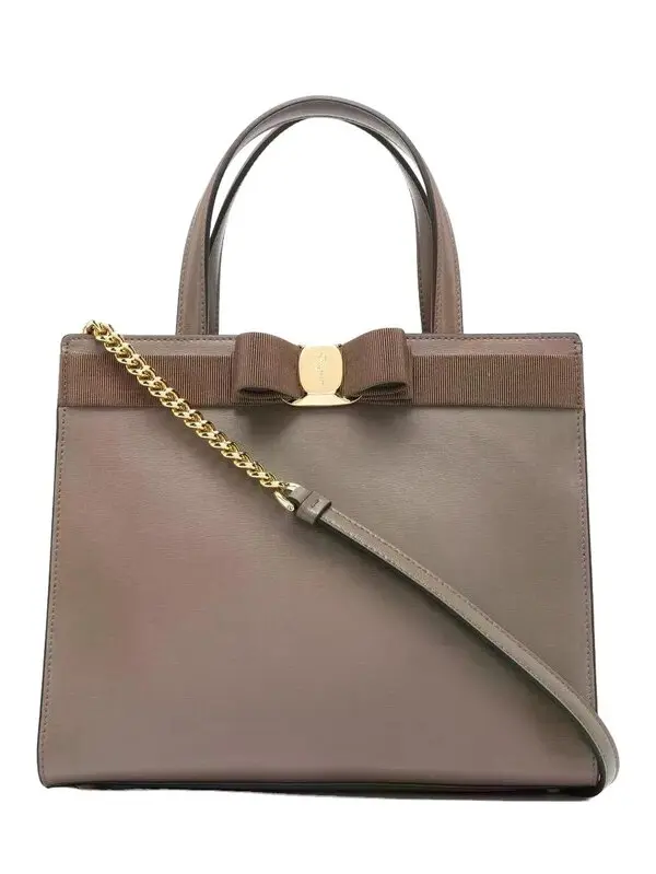 FERRAGAMO Vara Bow Leather Tote Bag - Brown