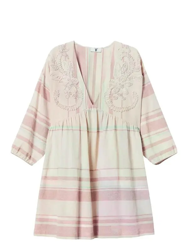 TWINSET Striped Mini Dress With V-neck And Embroidery - Pink