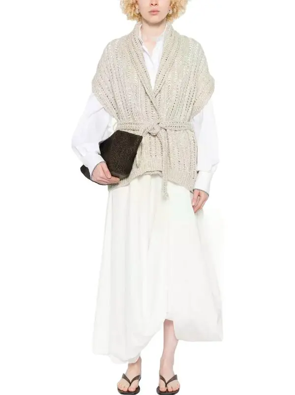 Brunello Cucinelli Belted Wrap Cardigan - Neutrals
