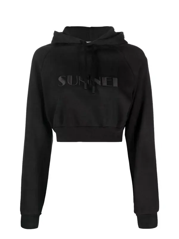 Sunnei Cropped Logo Hoodie - Black