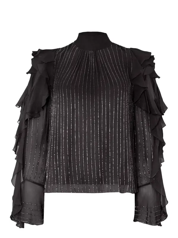 TEMPERLEY LONDON Ruffled Cold-shoulder Top With Metallic Bead Detailing - Black