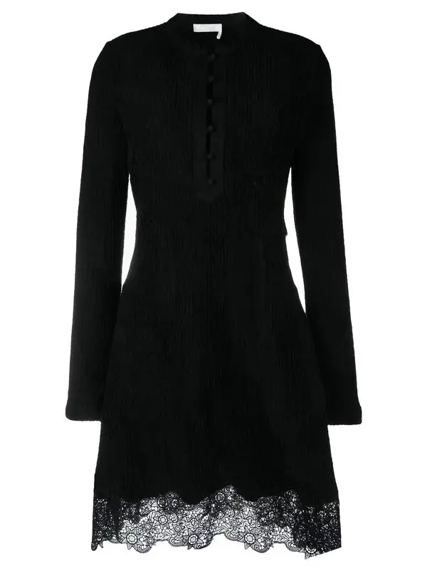 Chloé Lace-panel Knitted Mini Dress - Black