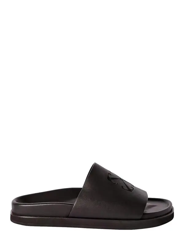 Off-White Arrow Motif Leather Slides - Black