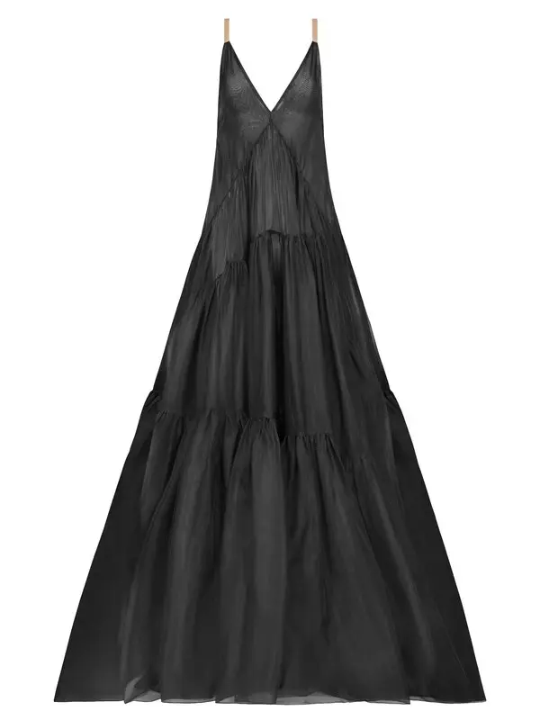 TEMILY Exclusive Theatre For Dreamers Tiered Silk Gown - Black