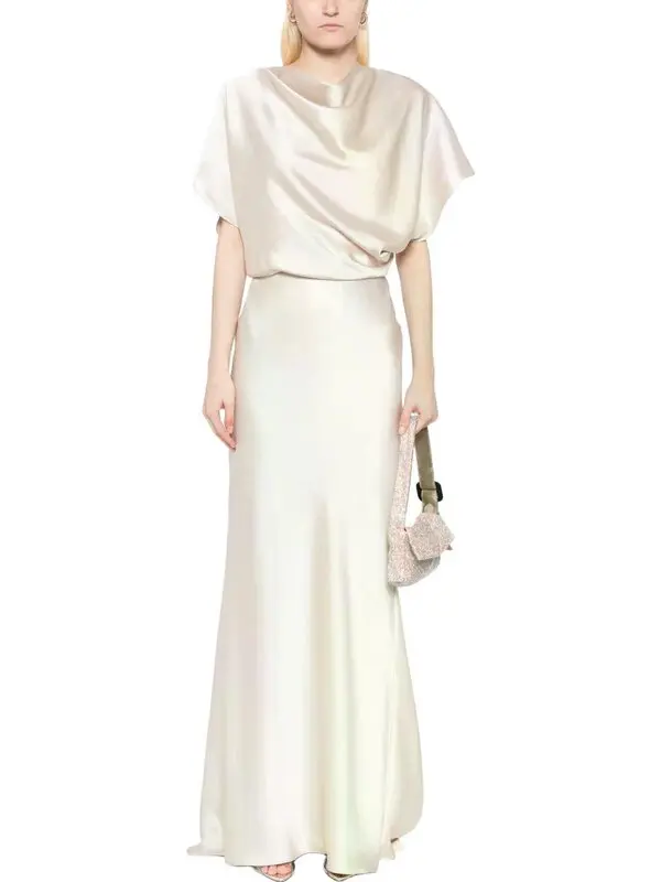 Amsale Draped Satin Maxi Gown - Neutrals