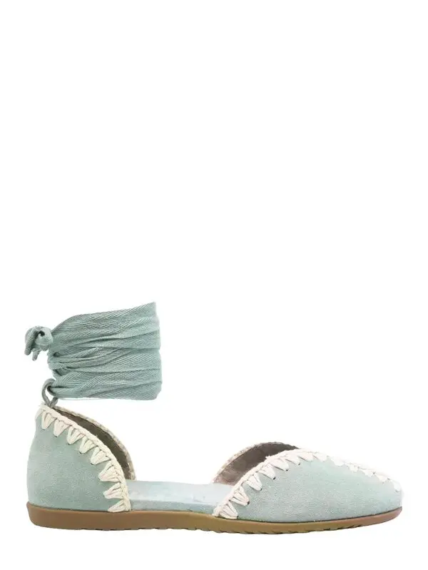 Mou Suede Ballet Flats With Lace-up Fastening - Blue
