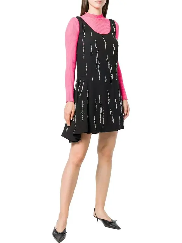 Prada Embellished Asymmetric Dress - Black