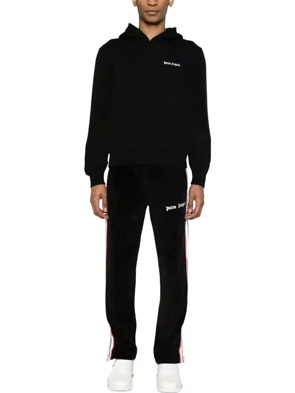 Palm Angels Logo Embroidered Knitted Hoodie - Black