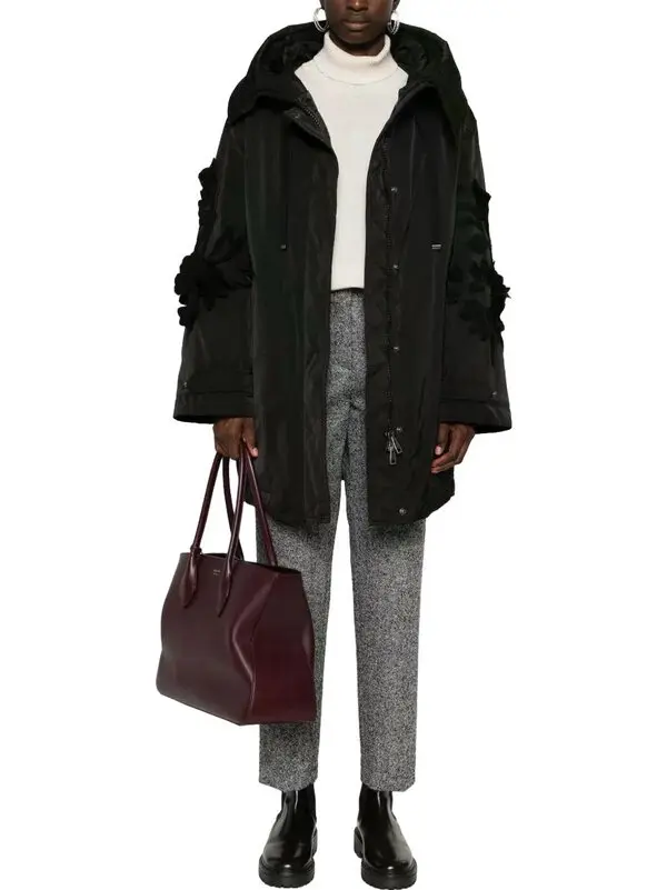 Ermanno Scervino Floral Appliqué Puffer Jacket - Black