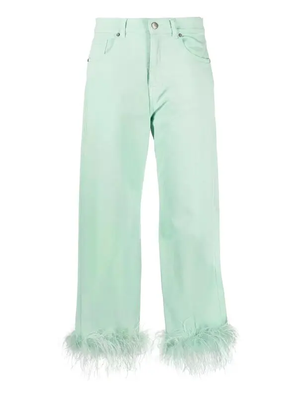 P.a.r.o.s.h Feather-trim Stretch-cotton Jeans - Green