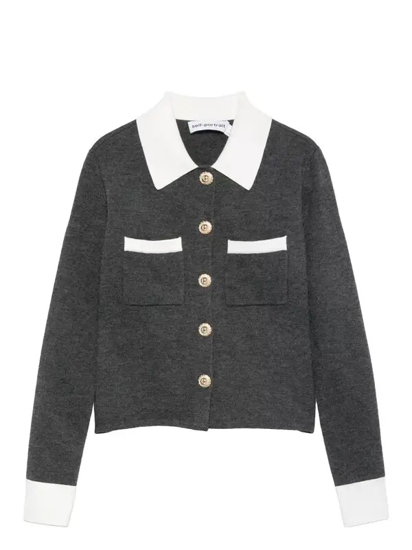 SELF-PORTRAIT Cropped Cardigan With Contrasting Trim - Grey