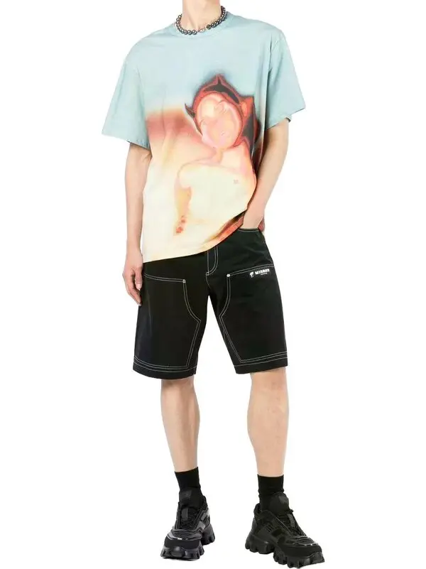 MISBHV Contrast Stitch Straight-leg Shorts - Black
