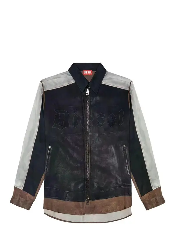 DIESEL® Logo-print Zip-up Shirt - Black