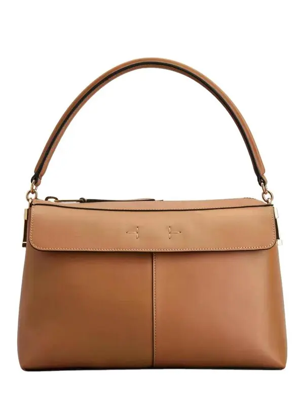TOD'S Small T Case Boston Leather Shoulder Bag - Brown