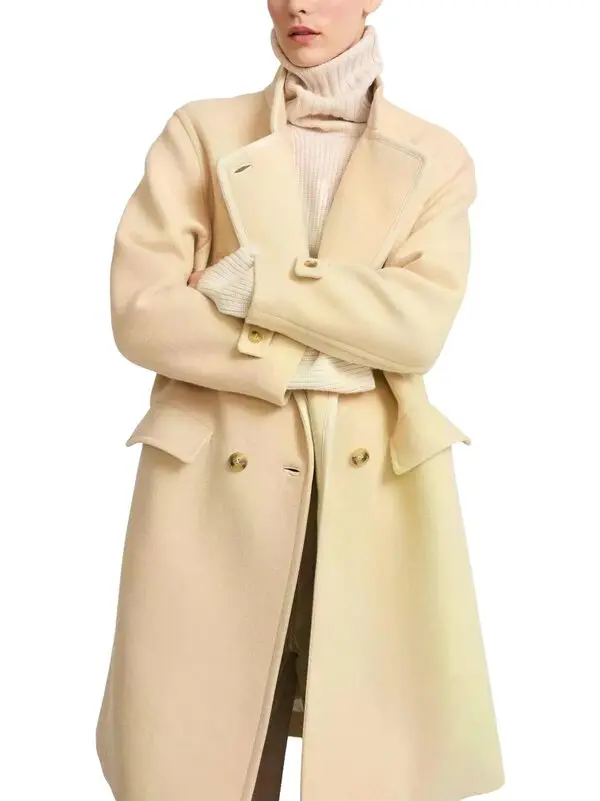YVES SALOMON Double-breasted Wool Coat With Leather Trim - Neutrals