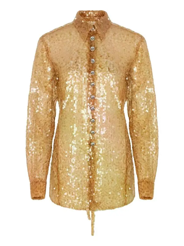 Rabanne Sequin-embroidered Sheer Shirt - Neutrals