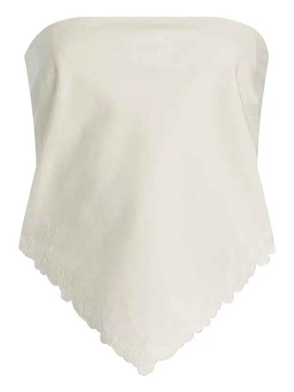 Miu Miu Strapless Embroidered Cotton-linen Bandana Top - Neutral