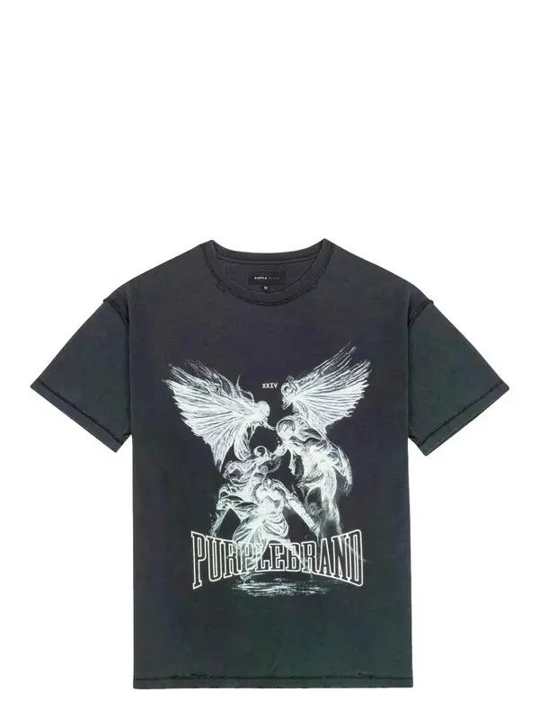 PURPLE BRAND Fight-print Cotton T-shirt - Washed Charcoal