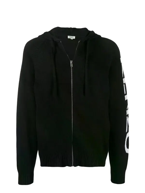 Kenzo Intarsia Knit Logo Hoodie - Black