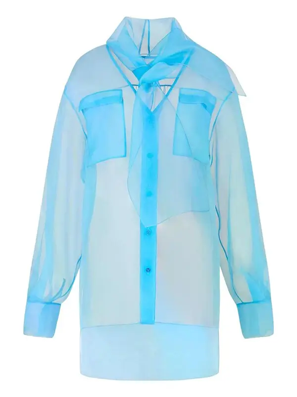 Giorgio Armani Scarf-detail Organza Shirt - Blue