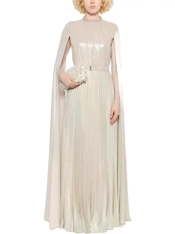 NISSA Cape-design Maxi Dress - Neutrals