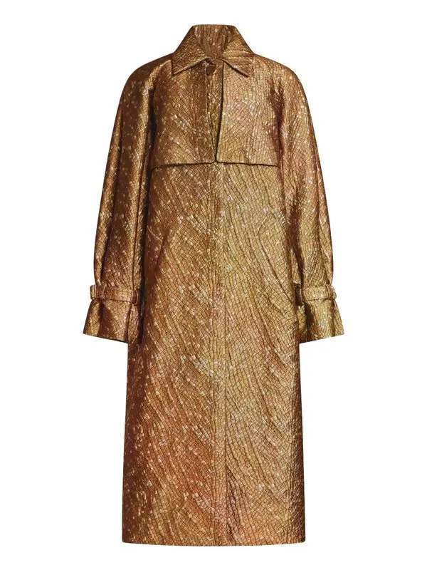 Max Mara Metallic Jacquard Trench Coat - Gold