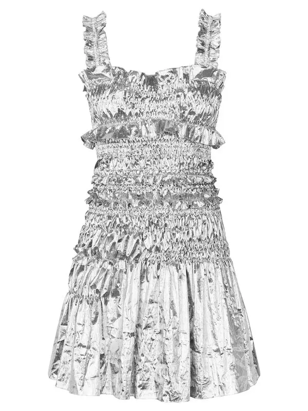Cecilie Bahnsen Metallic Smocked Mini Dress - Silver
