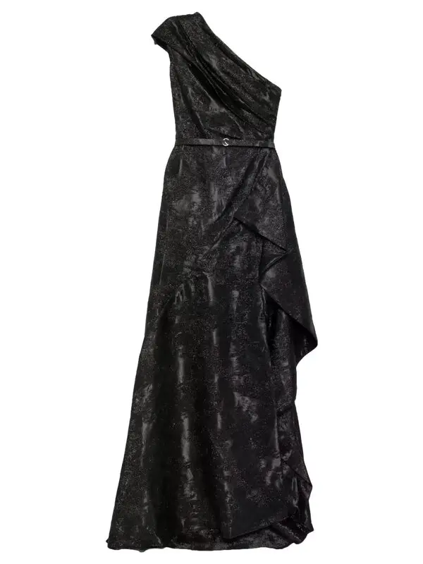 SAIID KOBEISY One-shoulder Brocade Maxi Dress - Black