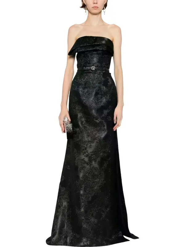 SAIID KOBEISY Brocade Strapless Belted Gown - Black