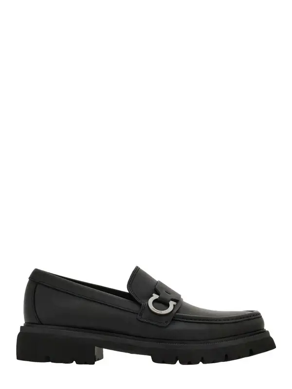 FERRAGAMO Gancini Leather Loafers - Black