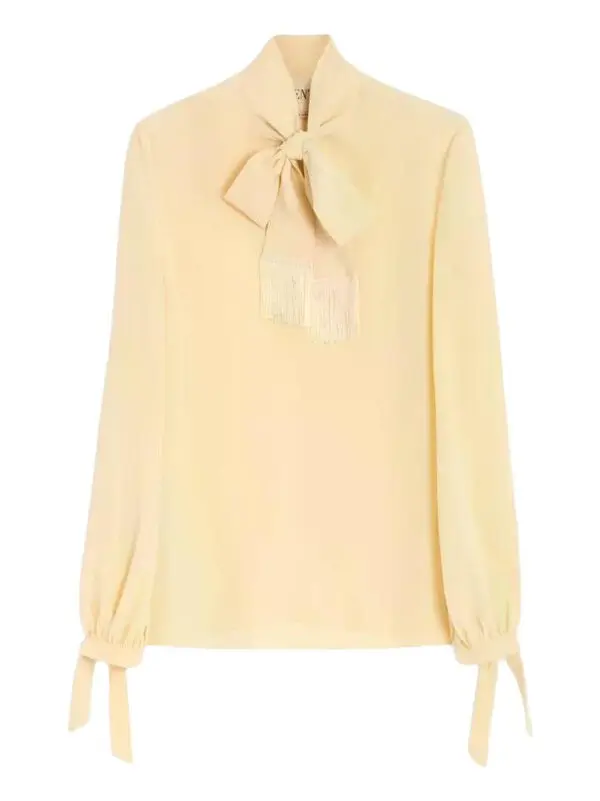 Valentino Garavani Crepe De Chine Shirt With Fringe Detail - Neutrals