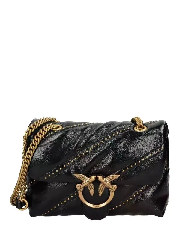Pinko Studded Leather Shoulder Bag With Gold Tone Chain - Black