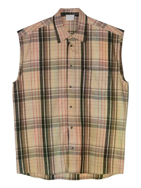 VTMNTS Tarta-check Flannel Sleeveless Shirt - Neutrals