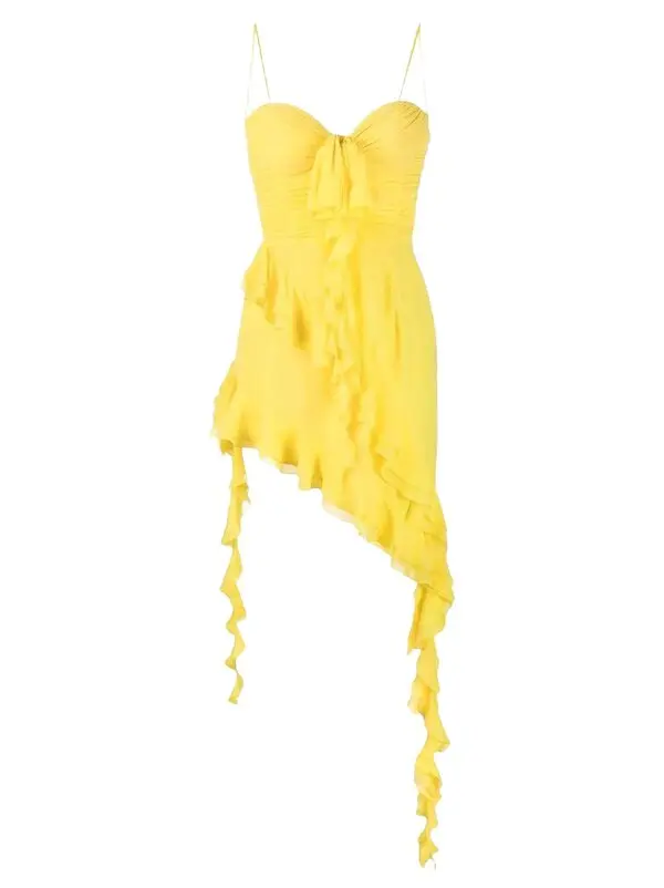 Alessandra Rich Strapless Ruffled Asymmetric Dress - Yellow