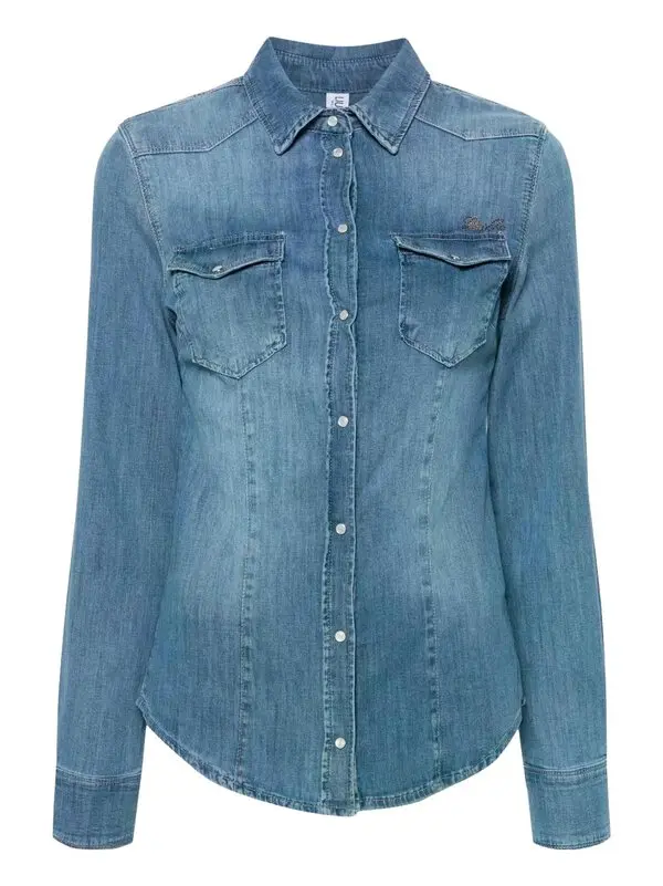 Liu Jo Logo Appliqué Denim Shirt - Blue