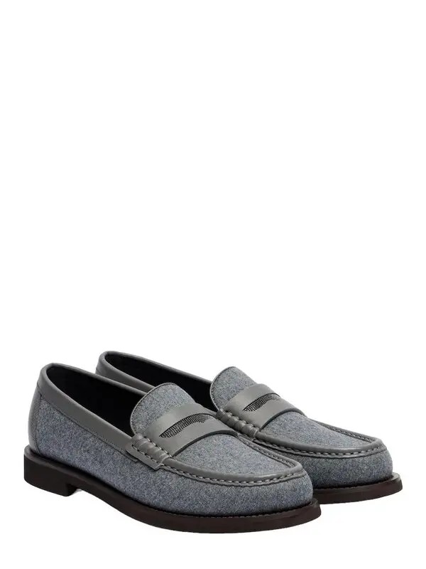 Brunello Cucinelli Monili Trimmed Loafers - Grey