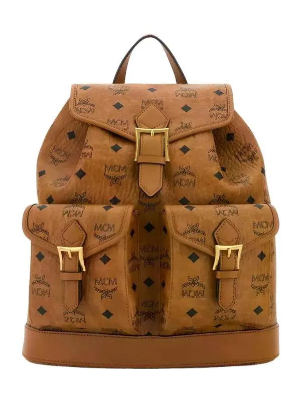 Mcm Small Aren Monogram-print Backpack - Neutrals