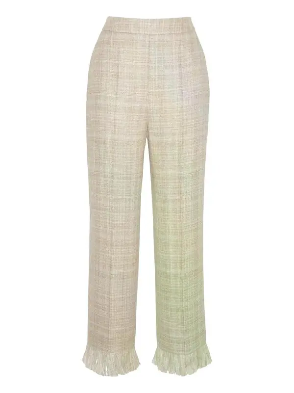 Adam Lippes Fringed Plaid Linen Trousers - Neutrals