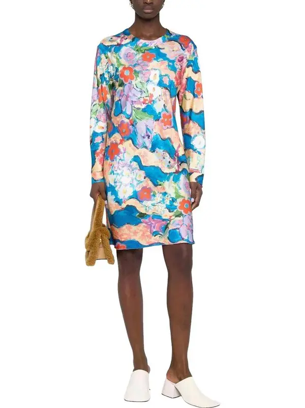 Marni Abstract Print Satin Dress - Blue