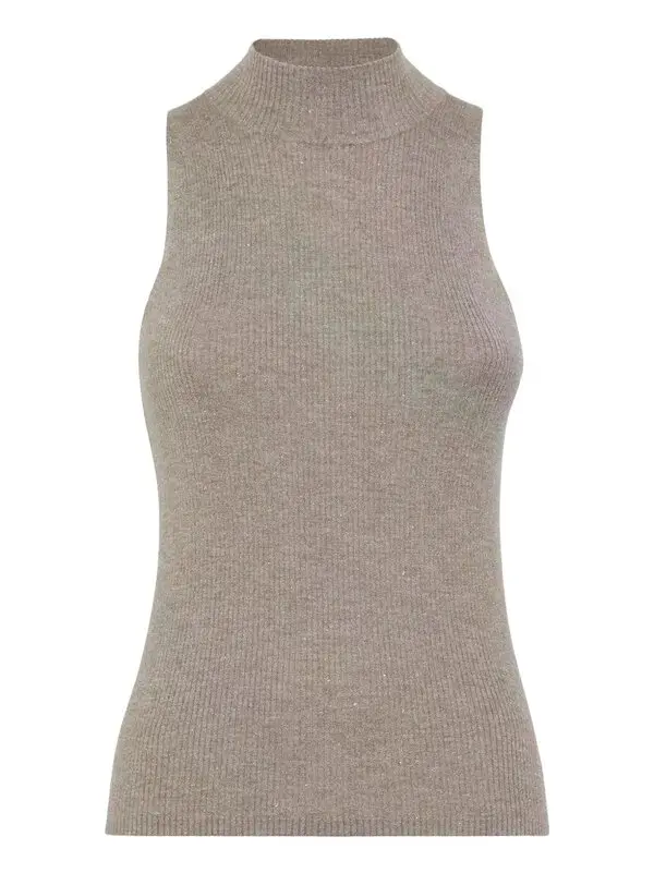 Brunello Cucinelli Sleeveless Mock Neck Knit Top - Brown