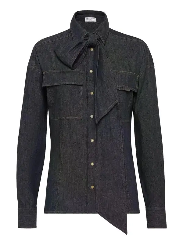 Brunello Cucinelli Pussy Bow Denim Shirt - Blue