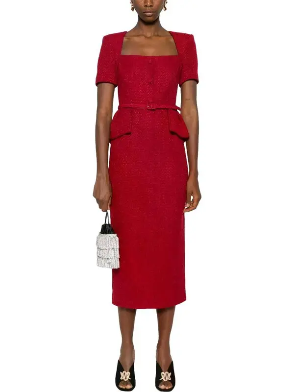 Roland Mouret Bouclé Peplum Midi Dress - Red