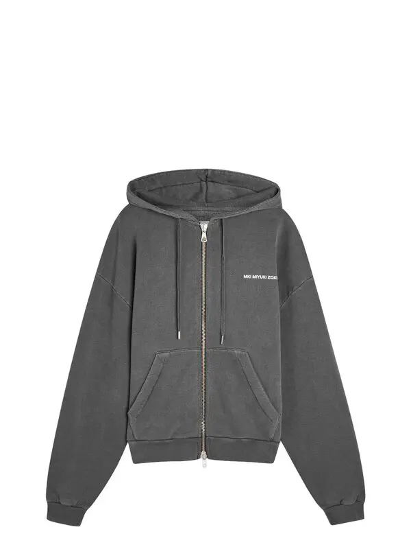 MKI MIYUKI ZOKU Logo Print Cotton-blend Zip-up Hooded Sweatshirt - Black