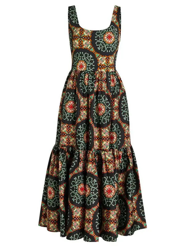La DoubleJ Printed Square Neck Midi Dress - Multicoloured