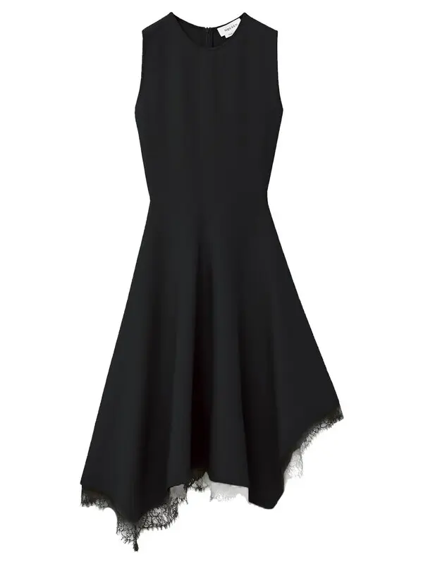 Alexander McQueen Lace-trim Asymmetrical Midi Dress - Black