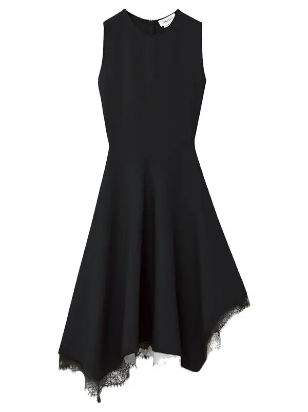 Alexander McQueen Lace-trim Asymmetrical Midi Dress - Black